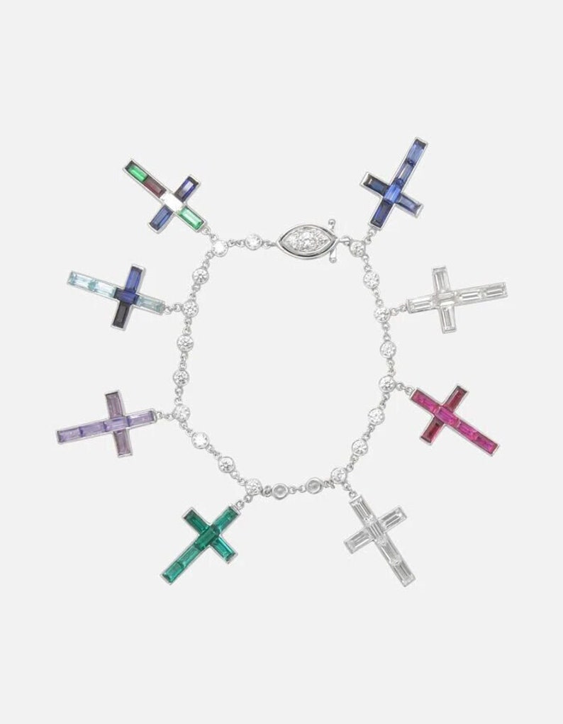 Wallis Simpson Cross Charm Bracelet for Her, 925 Sterling Silver High ...