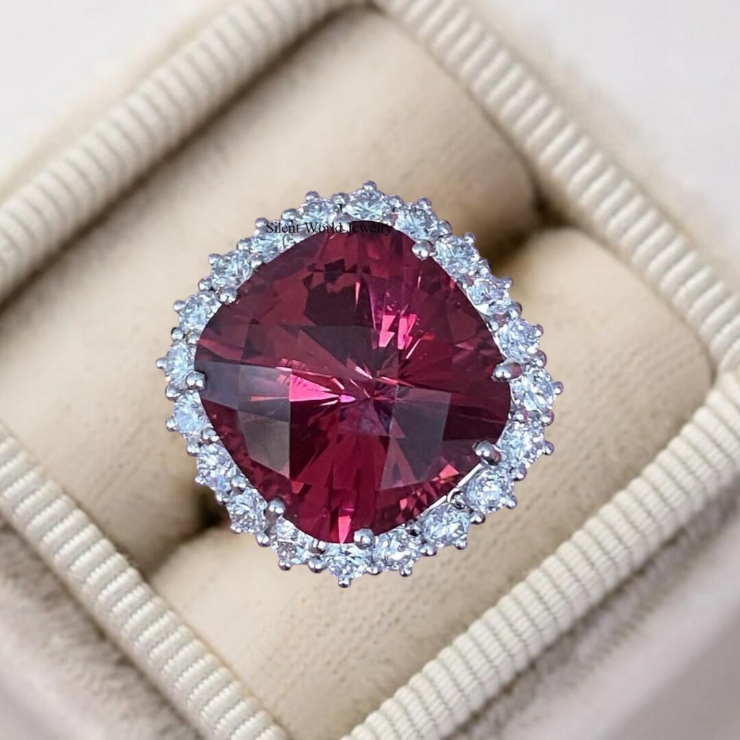 Cushion Cut Ruby Ring, Halo Style Engagement Wedding Ring, Gift for Her ...