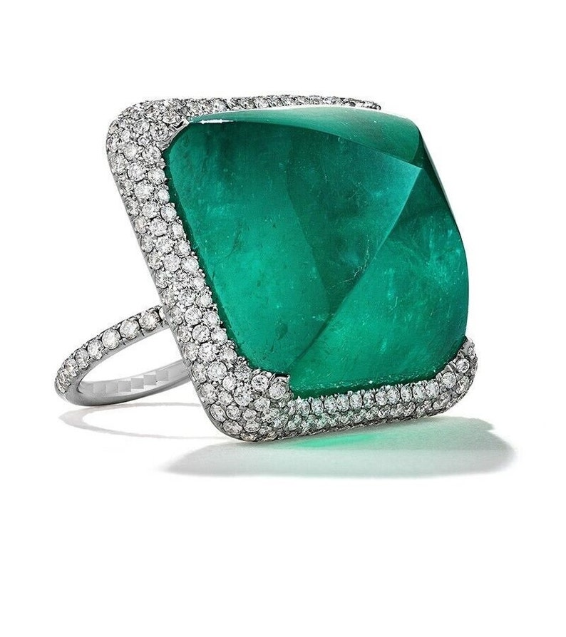 Green Sugar Loaf Lab Emerald Halo CZ Ring, 925 Sterling Silver Luxury Jewelry for Women, Vintage ...