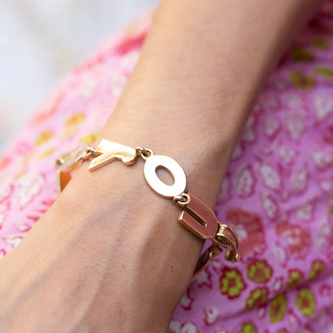 I Love You Charm Bracelet • 14K Yellow Gold Plated Silver Bracelet for ...