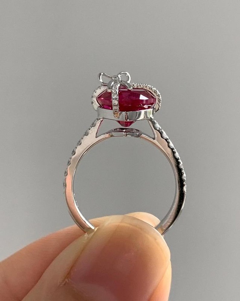 Ruby Red Heart Ring/ Solid Sterling Silver/ 2ct Simulated Ruby Love ...