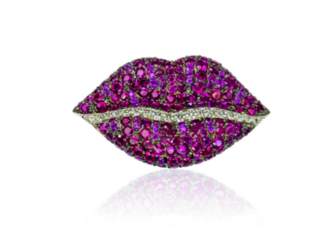 Pink Ruby Lips Design Unique Brooch Pin 925 Sterling Silver Handmade ...