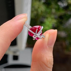 Ruby Red Heart Ring/ Solid Sterling Silver/ 2ct Simulated Ruby Love ...