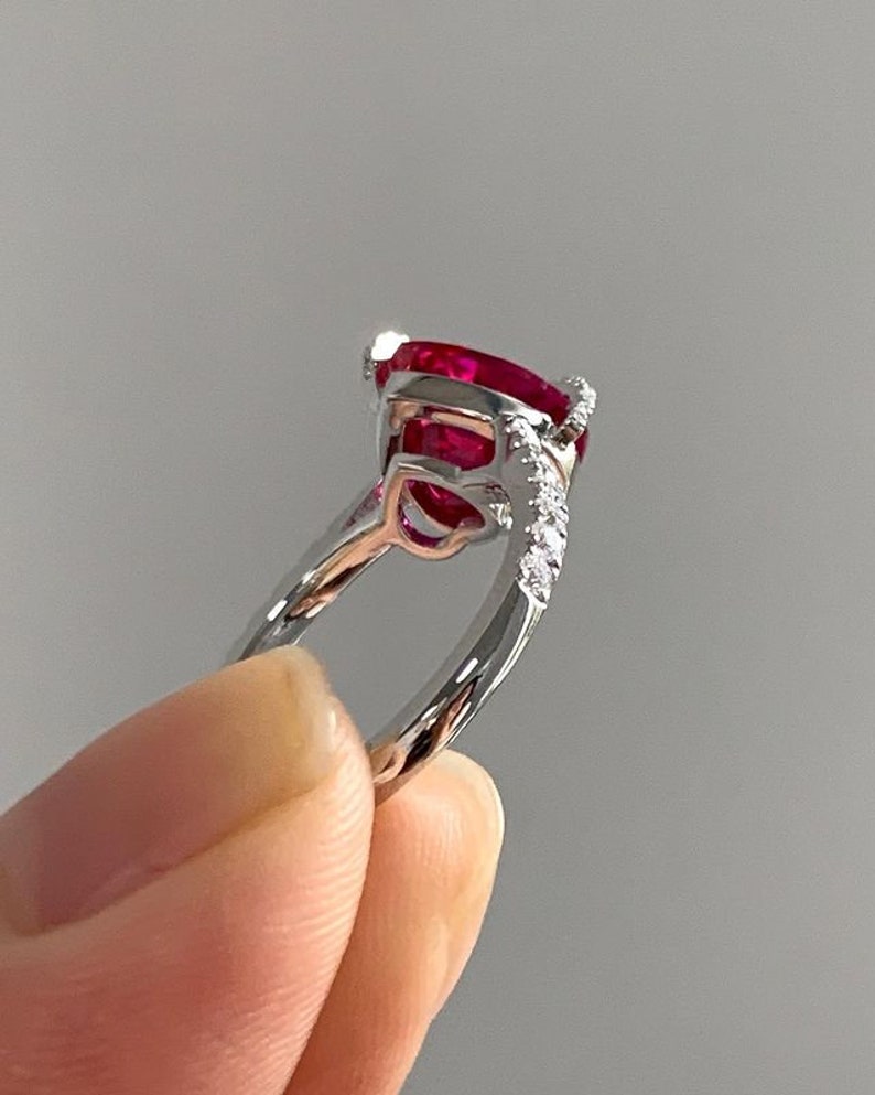 Ruby Red Heart Ring/ Solid Sterling Silver/ 2ct Simulated Ruby Love ...