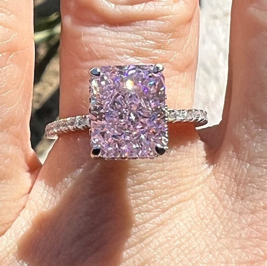 Radiant Pink Tourmaline Ring- Sterling Silver Engagement Ring for Women ...