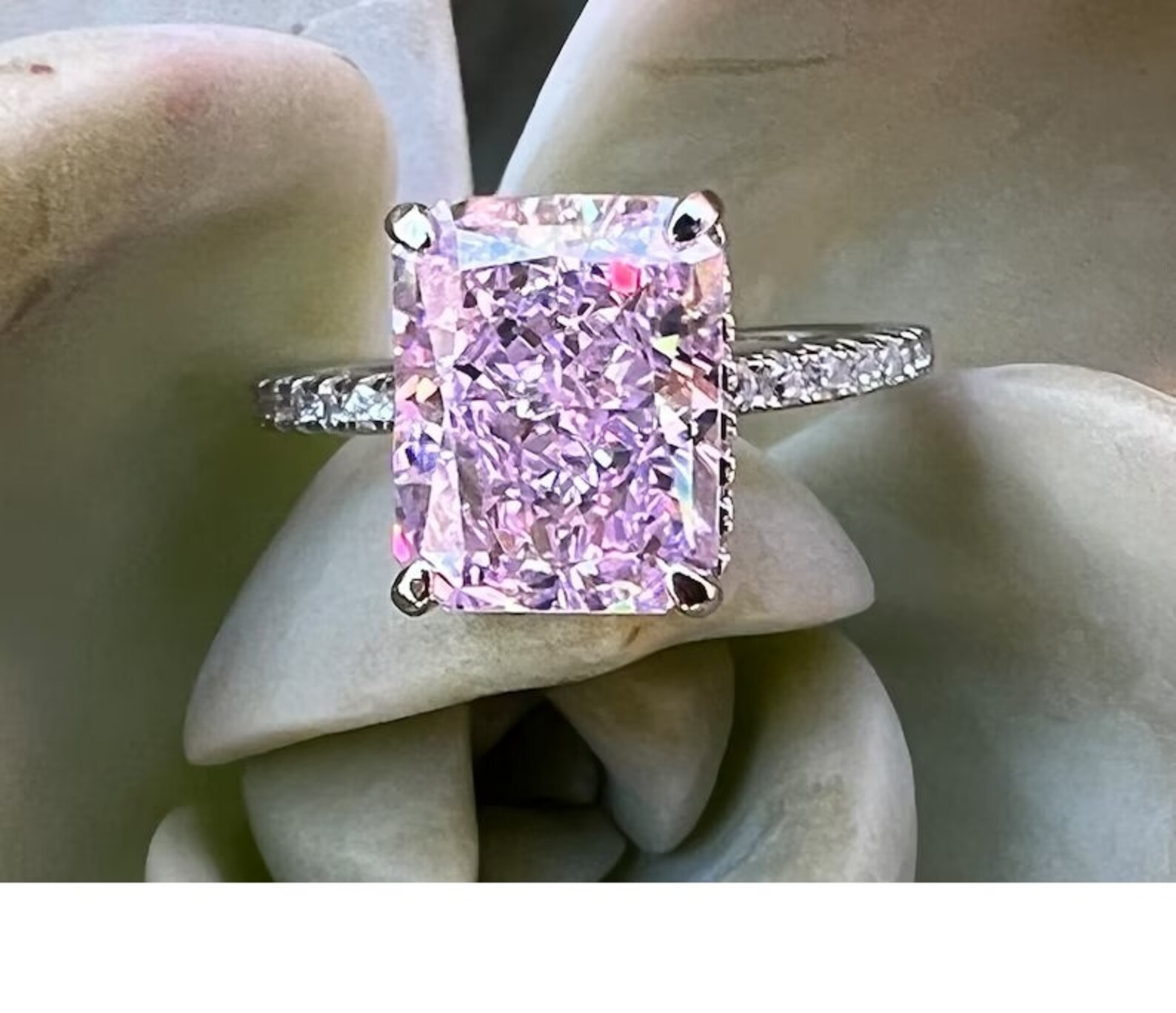Radiant Pink Tourmaline Ring- Sterling Silver Engagement Ring for Women ...