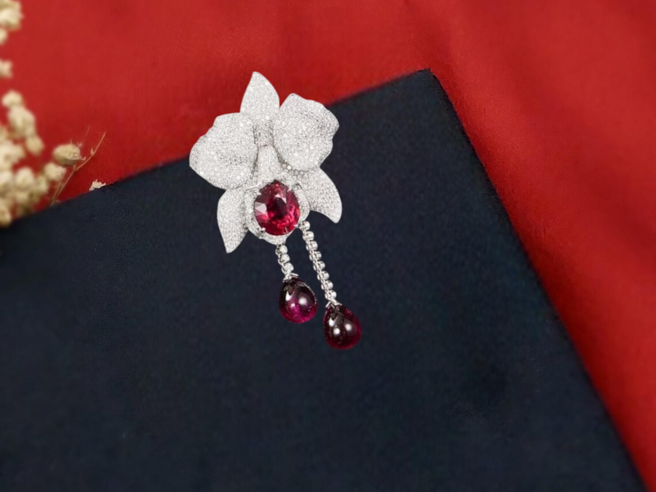 Beautiful Ruby Flower Brooch 925 Sterling Silver High Quality CZ ...