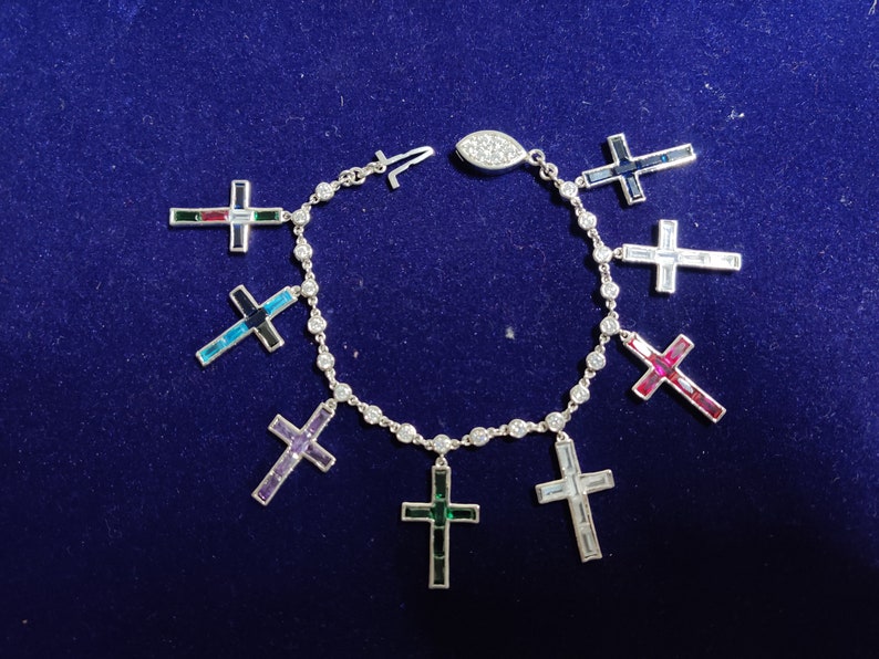 Wallis Simpson Cross Charm Bracelet for Her, 925 Sterling Silver High ...