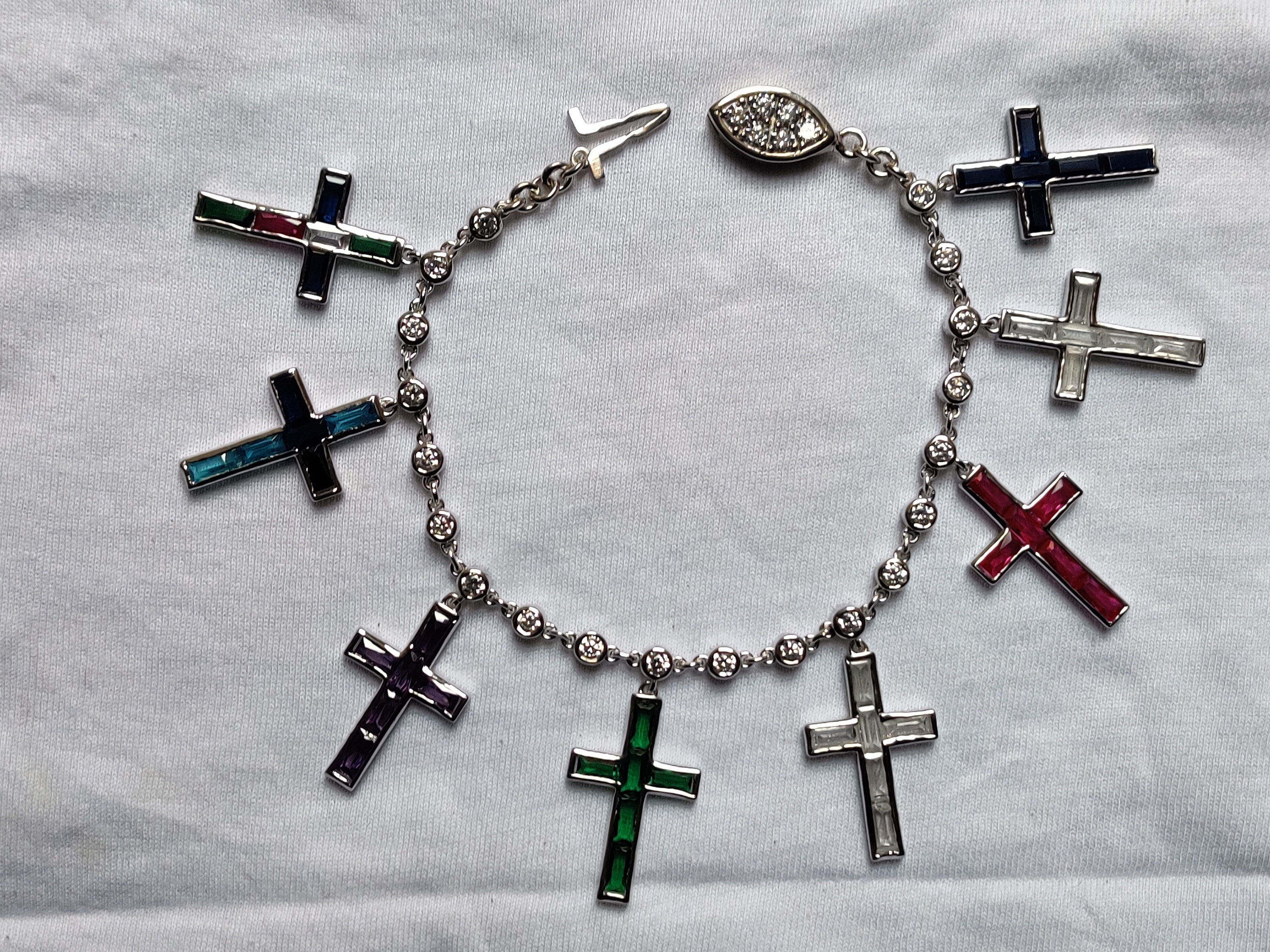 Wallis Simpson Cross Charm Bracelet for Her 925 Sterling Silver High ...