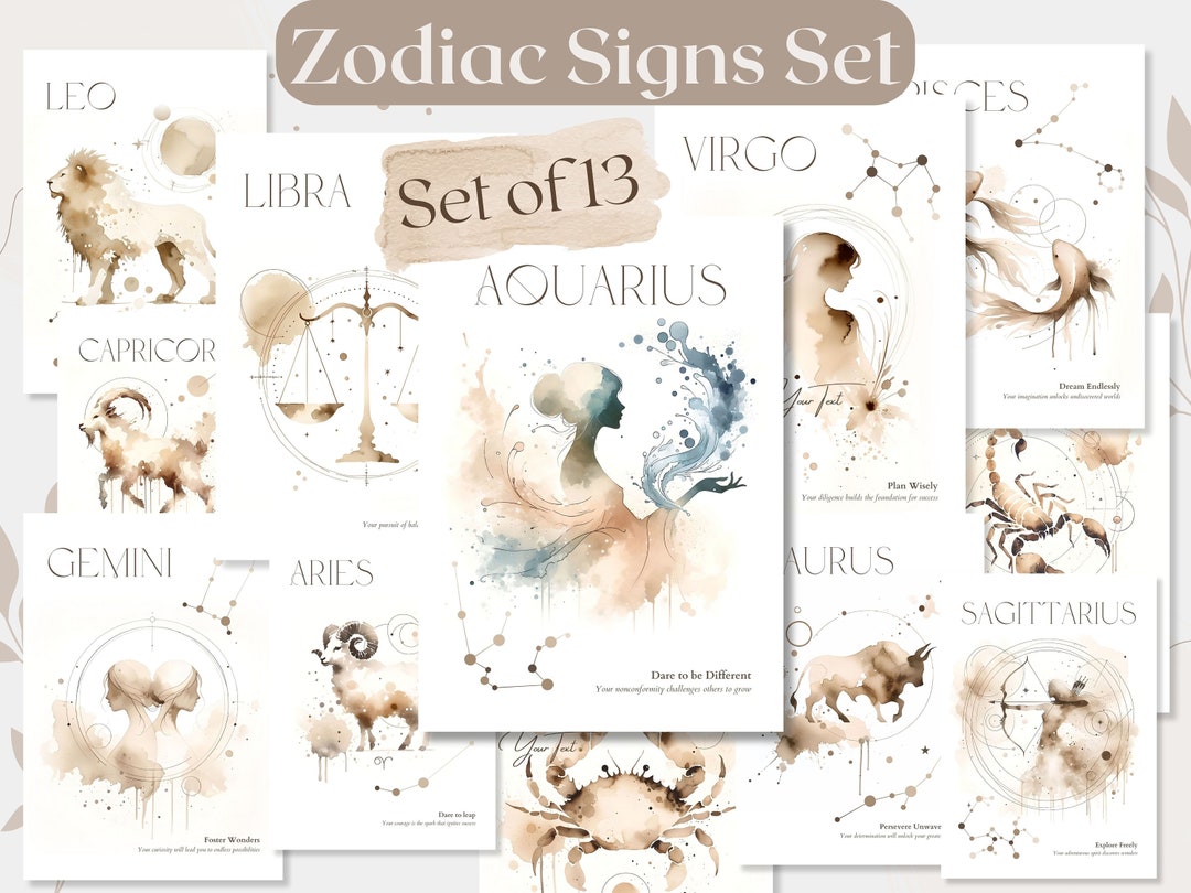 12 Zodiac Signs Print Bundle, Constellation Wall Art, Astrology Poster ...