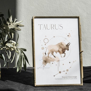 Taurus Bull Zodiac Print, Constellation Wall Art, Astrology Poster ...