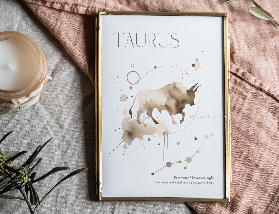 Taurus Bull Zodiac Print, Constellation Wall Art, Astrology Poster ...