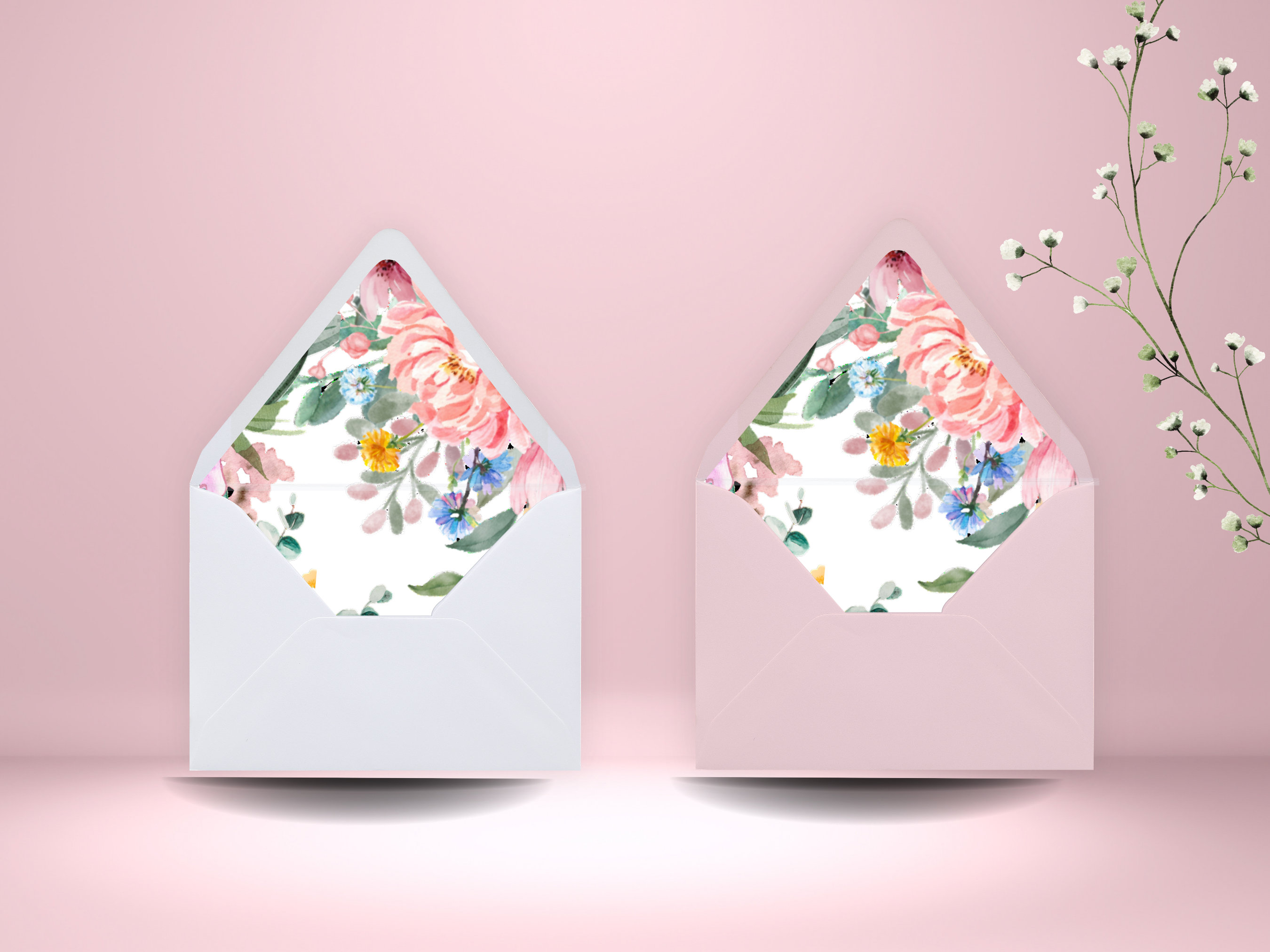 Summer Floral Wedding Envelope Liner Template, Summer Floral Printable ...