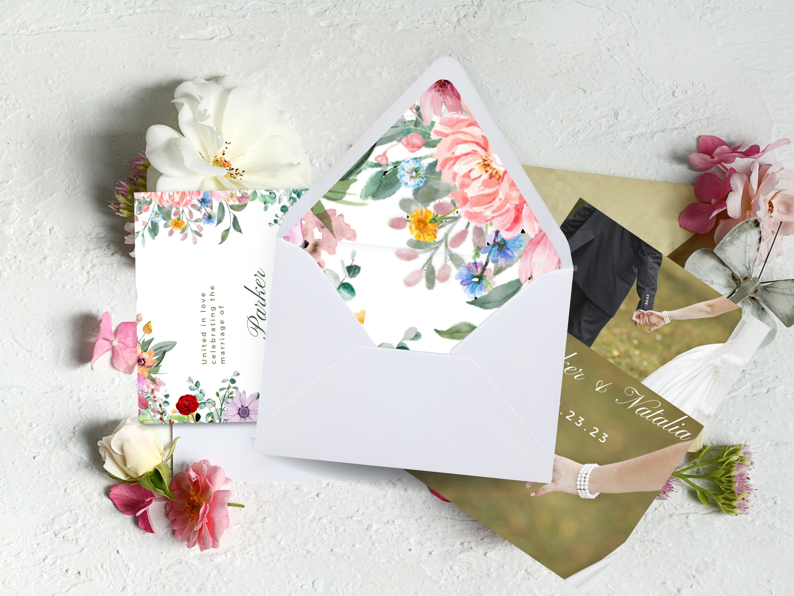 Summer Floral Wedding Envelope Liner Template, Summer Floral Printable ...