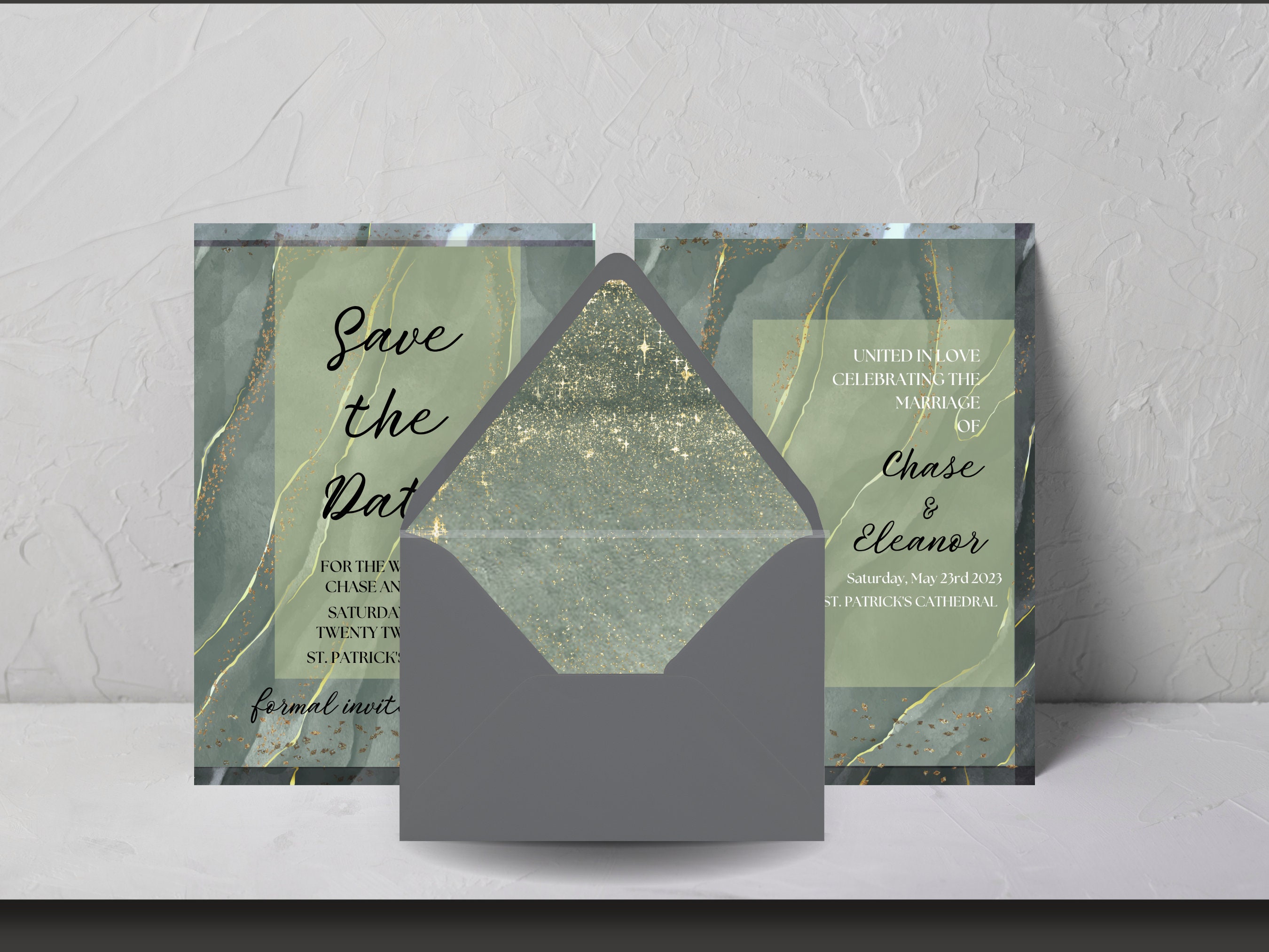 Green Modern Wedding Envelope Liner Template, Green Modern Printable ...