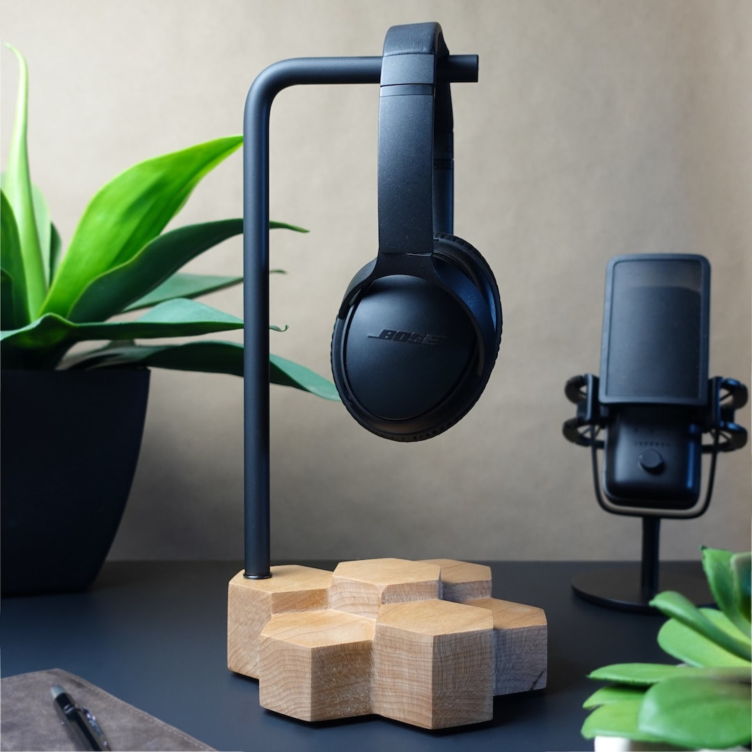 Wood Headphone Stand CNC Maple, Powder Coated Aluminum - Etsy