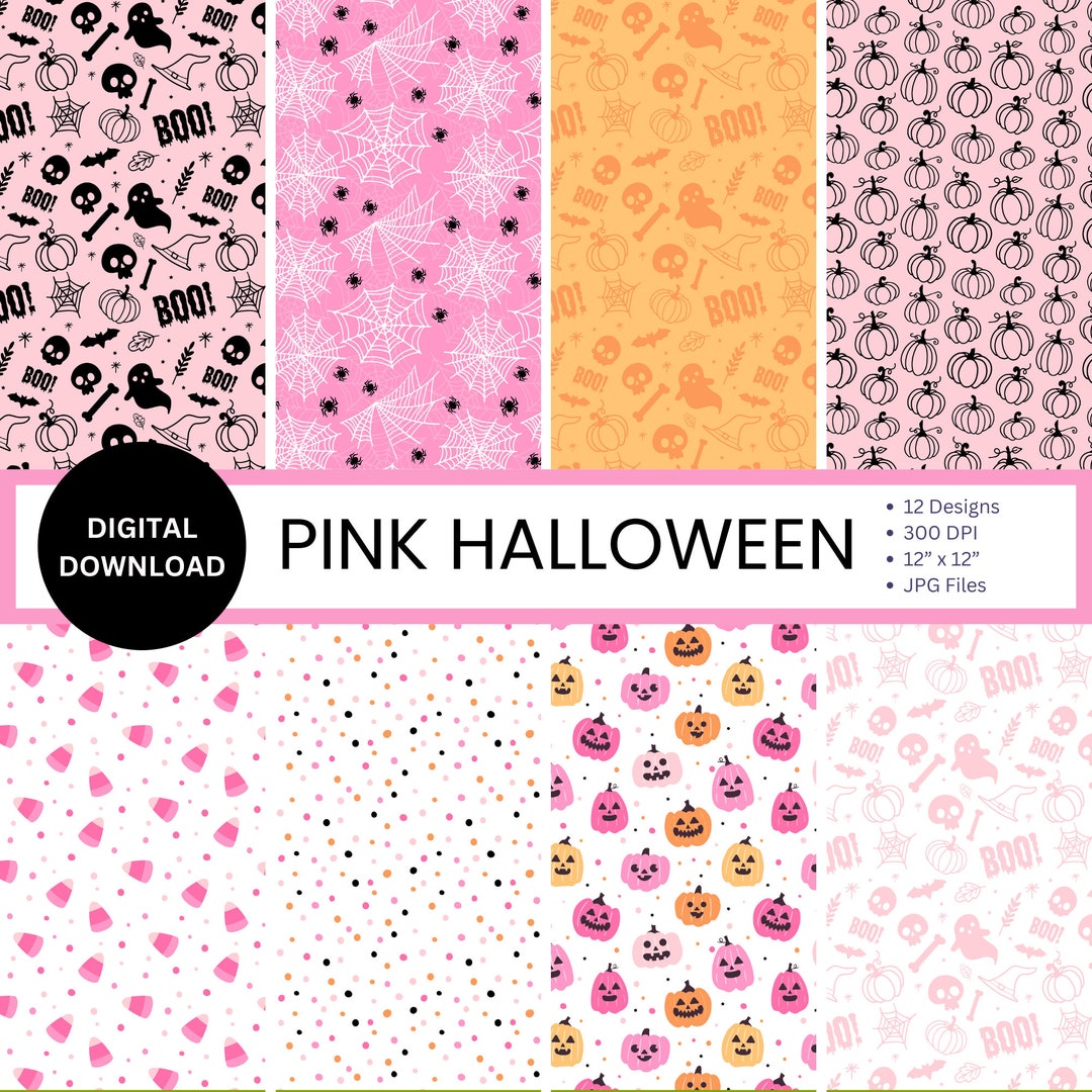 Pink Halloween Digital Paper, Seamless Halloween Printable Textures ...