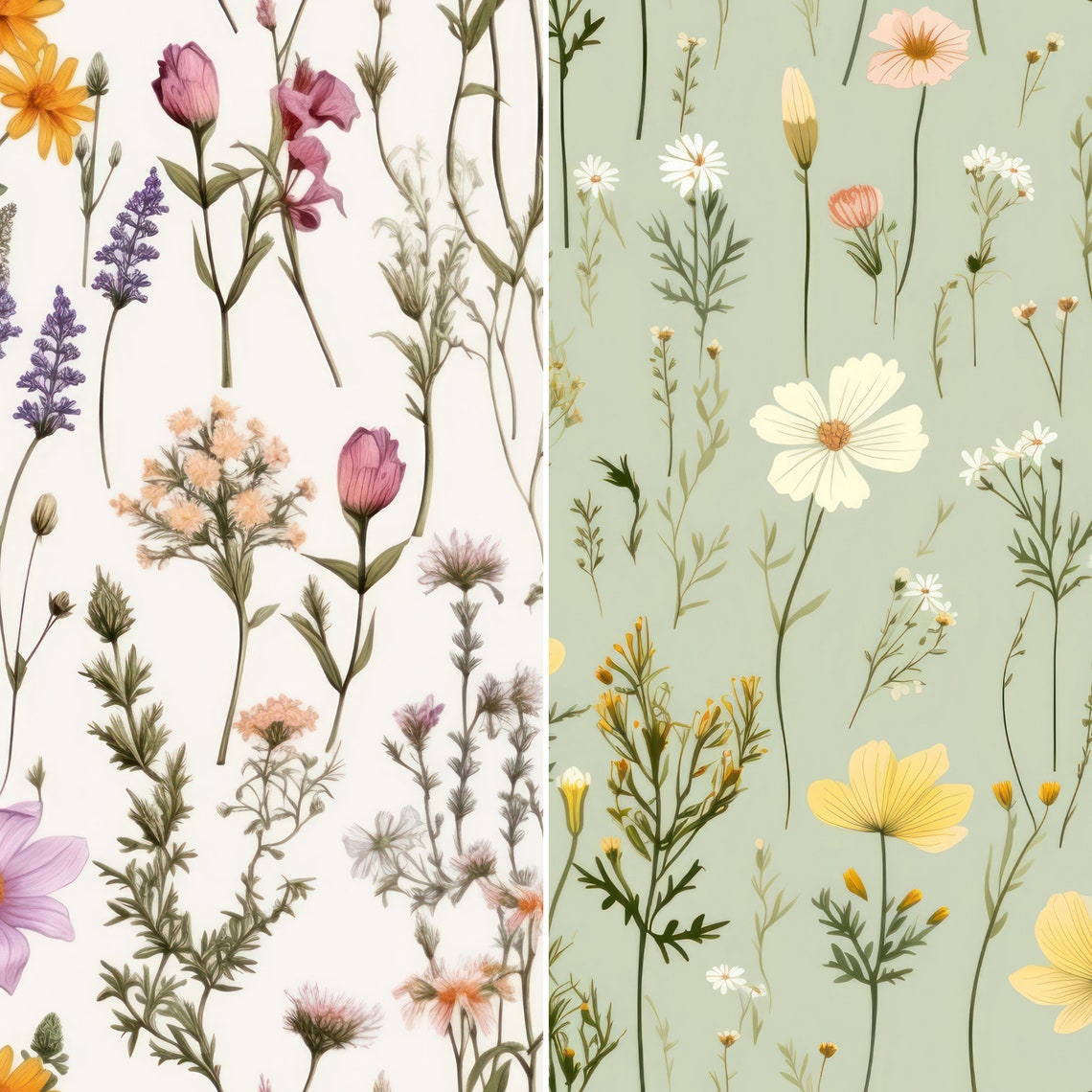 Wildflowers Digital Paper, Seamless Wildflower Pastel Printable ...