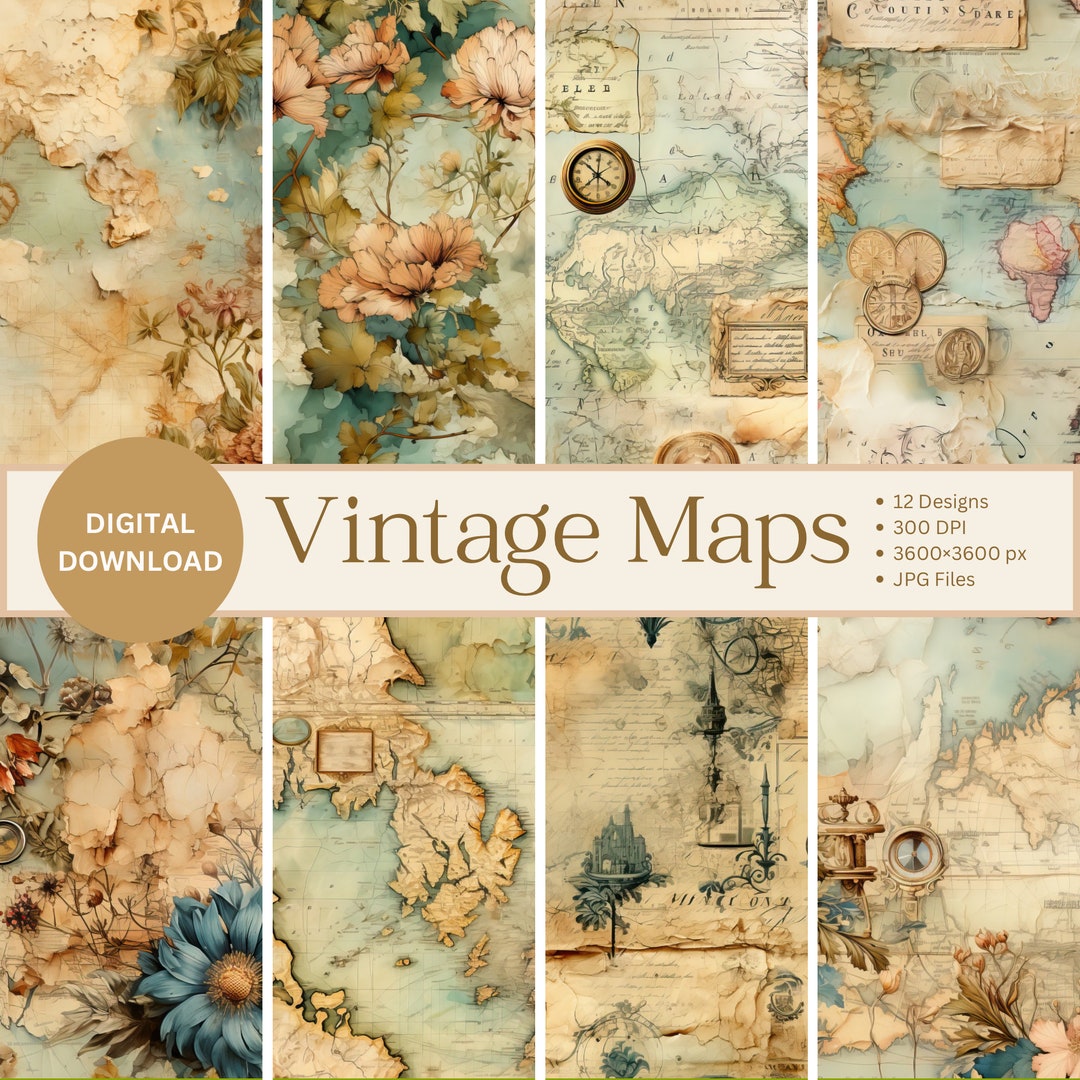 Vintage Maps Paper, Seamless Vintage Maps Printable Textures Printable ...