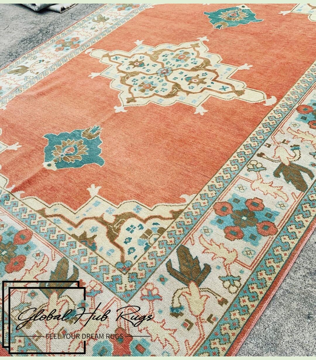 Authentic Copper Orange Multi Size Contemporary Oushak Rug Soft Multi ...