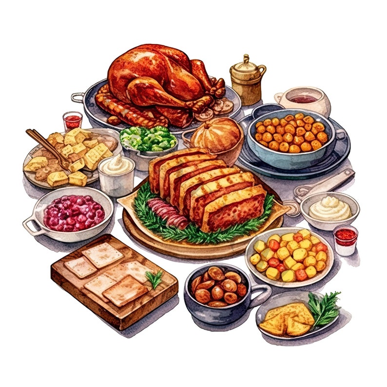 Christmas Dinner Clipart 12 High Quality Pngs Digital - Etsy