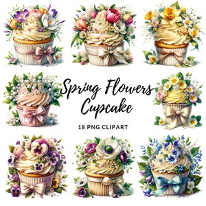 Spring Flowers Cupcake Clipart - 18 High Quality Pngs, Memory Books ...