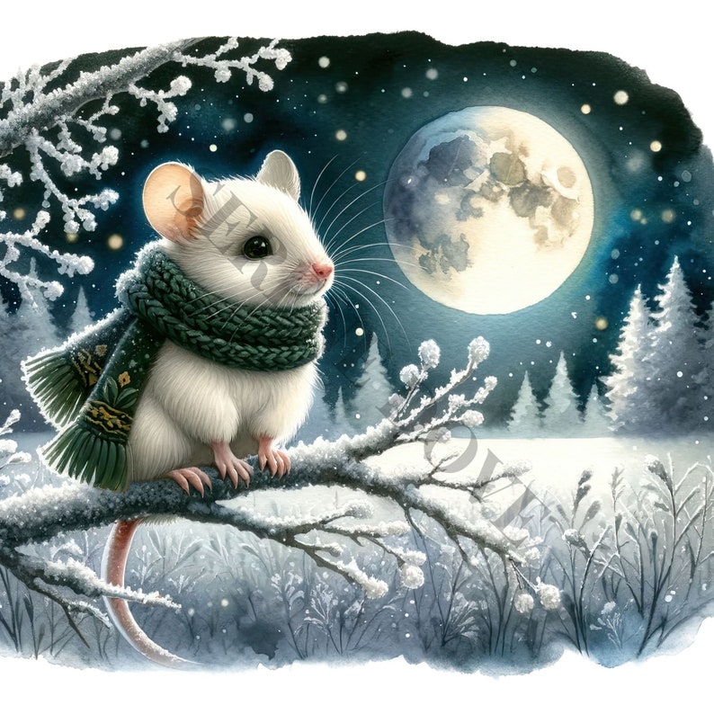 Winter Mouse Clipart - 12 High Quality Pngs, Memory Book, Junk Journals ...