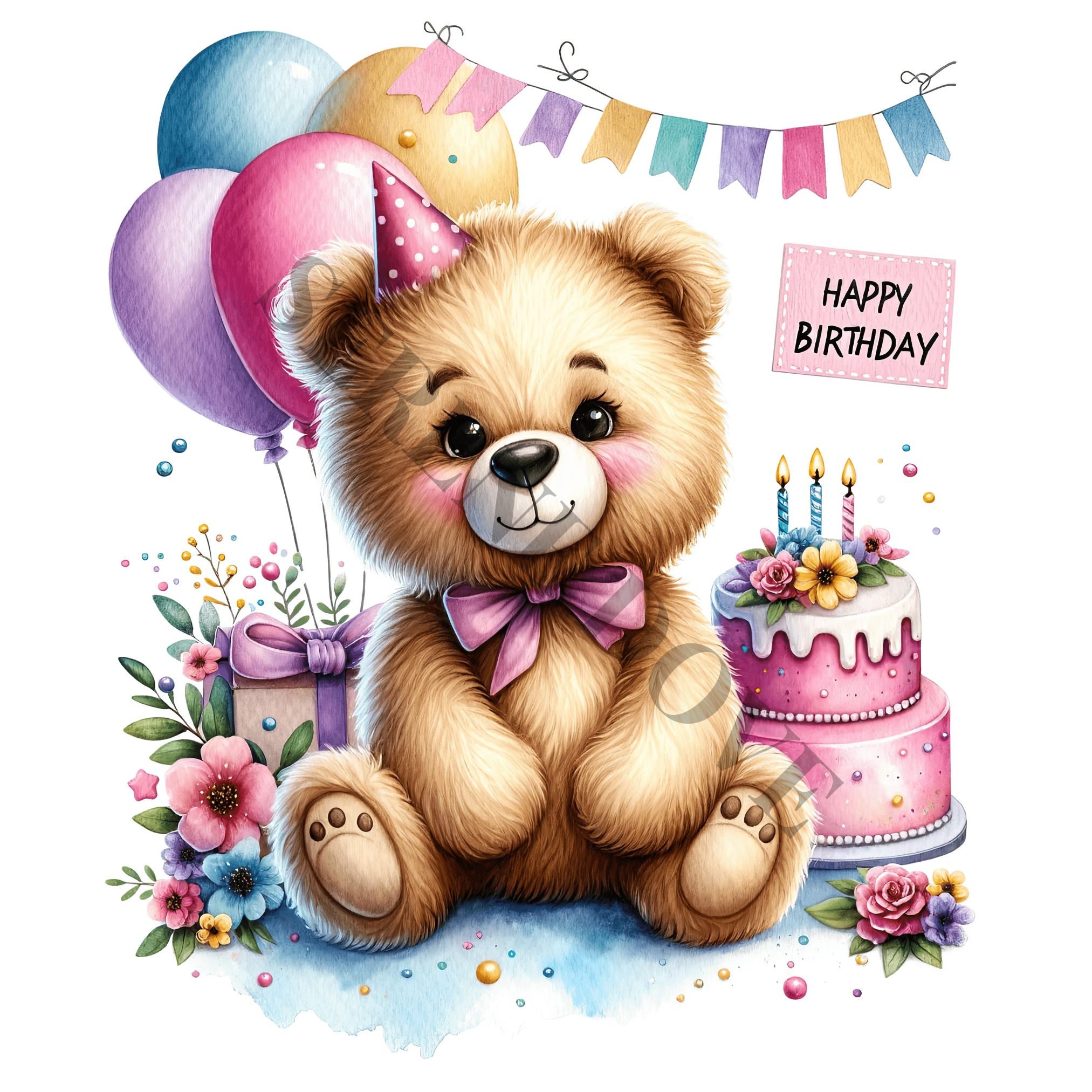 Birthday Teddy Bear Clipart 14 High Quality Pngs Memory - Etsy