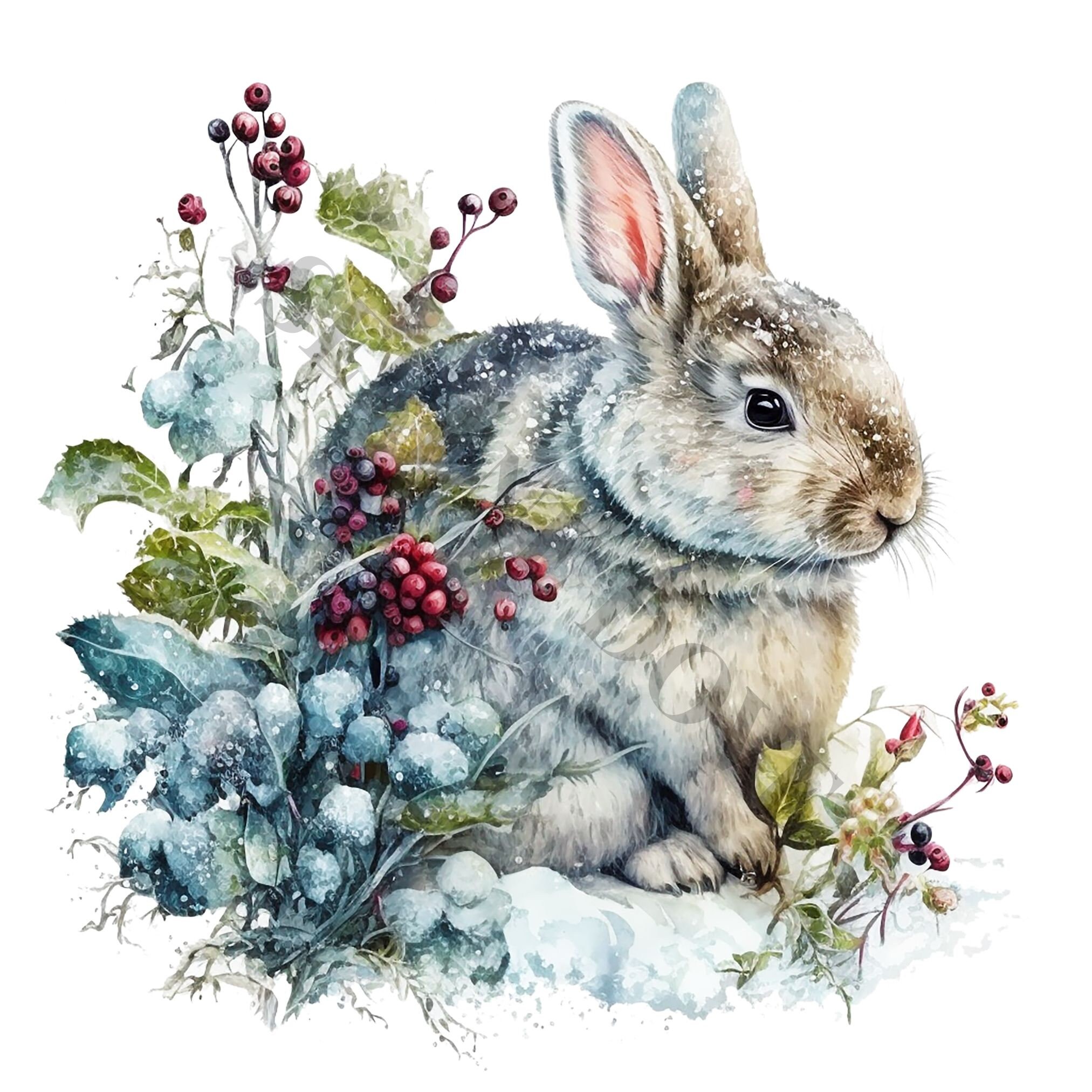 Winter Bunny Clipart - 12 High Quality Pngs, Digital Paper Crafting ...