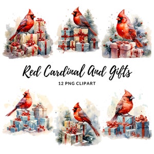 Red Cardinals and Gifts Clipart - 12 High Quality Pngs, Memory Book ...
