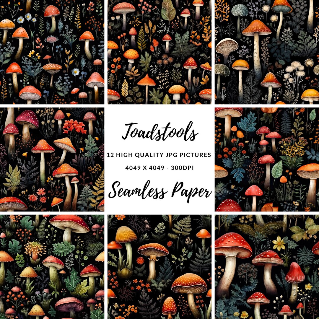 Toadstools - 12 Seamless Paper, 13 X 13, Scrapbook Paper, Journals ...