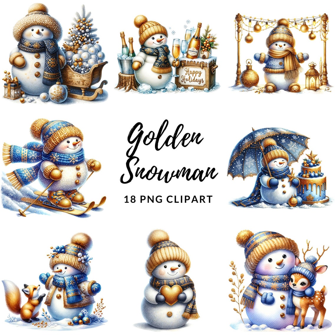Golden Snowman Clipart - 18 High Quality Pngs, Memory Book, Junk ...