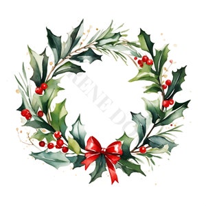 Holly Wreath Clipart - 12 High Quality Pngs, Digital Download, Card ...