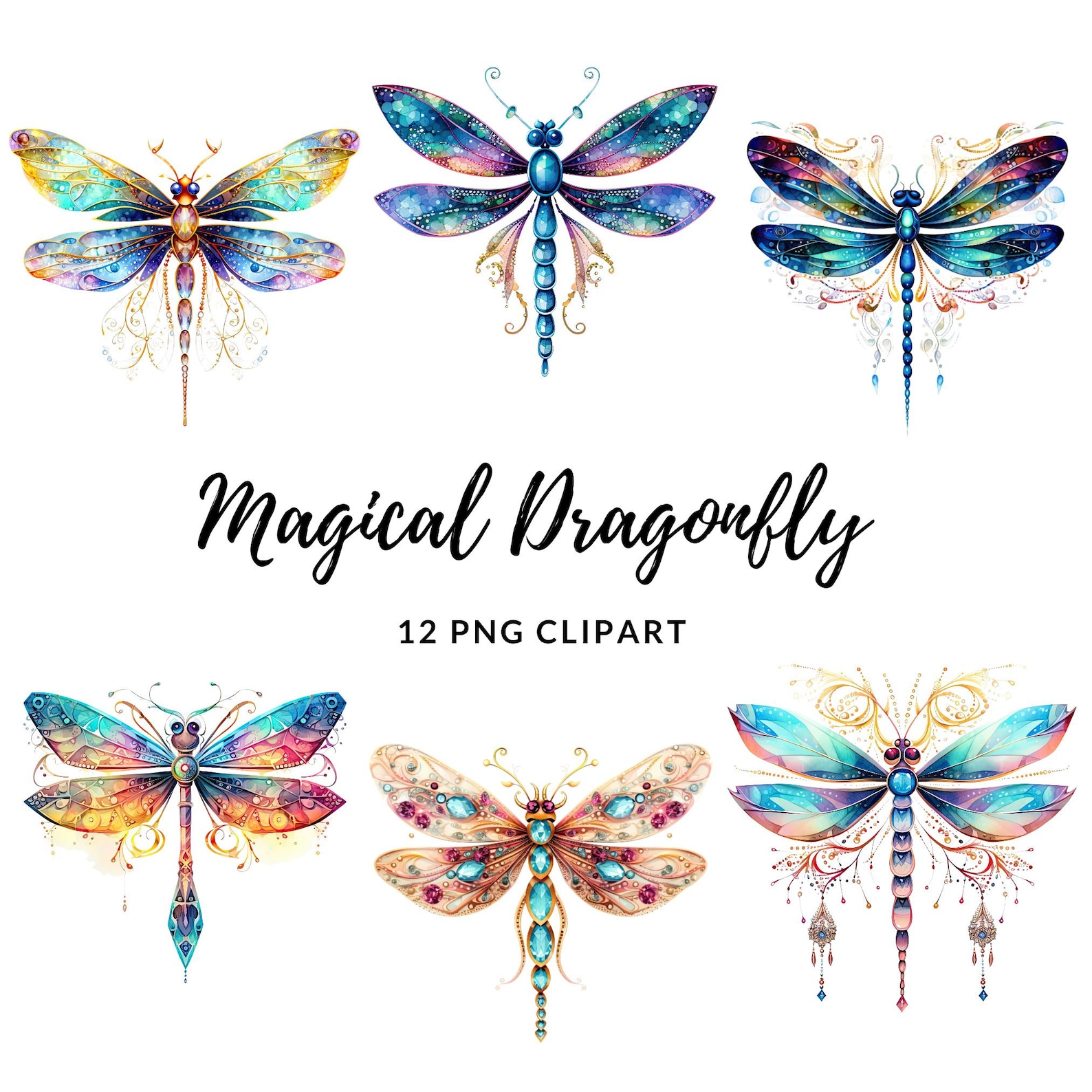 Magical Dragonfly Clipart - 12 High Quality Pngs, Digital Planner, Junk ...