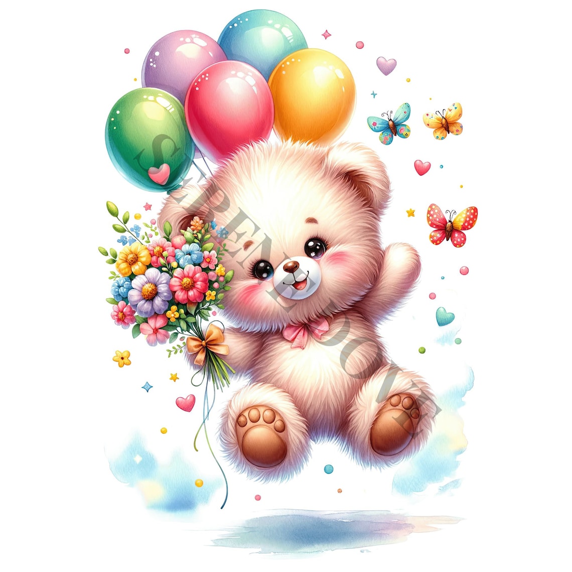 Birthday Teddy Bear Clipart 14 High Quality Pngs Memory - Etsy