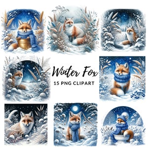 Winter Fox Clipart - 15 High Quality Pngs, Digital Download, Card ...