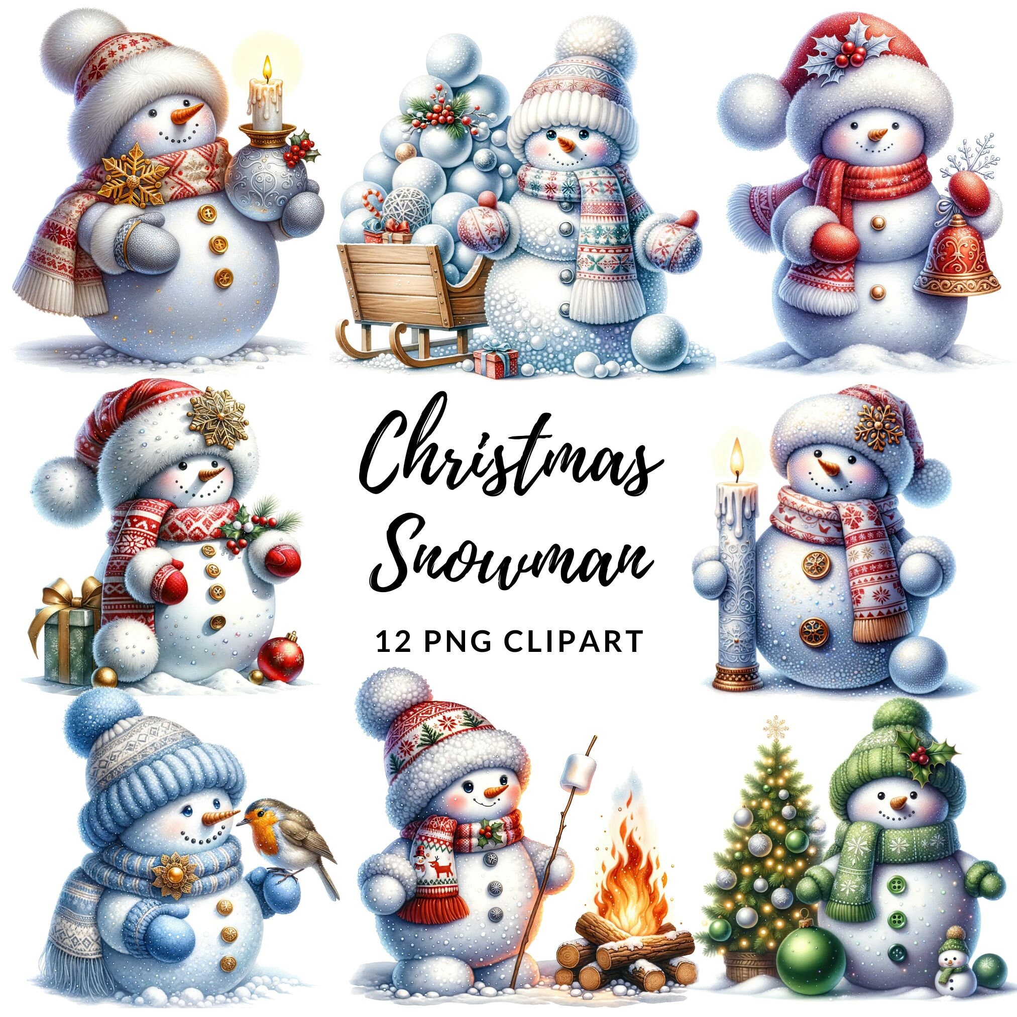 Christmas Snowman Clipart - 12 High Quality Pngs, Memory Book, Junk ...