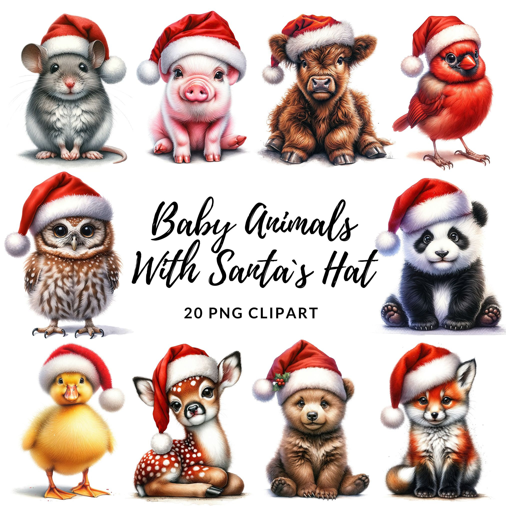 Baby Animals With Santas Hat Clipart 20 High Quality Pngs - Etsy UK