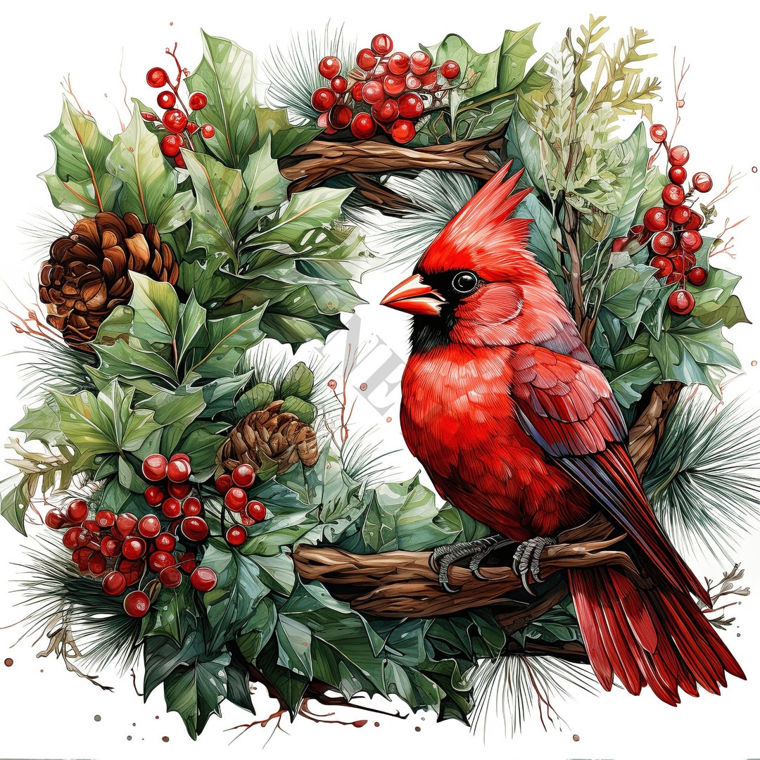 Christmas Red Cardinal Wreath Clipart - 12 High Quality Pngs, Memory ...