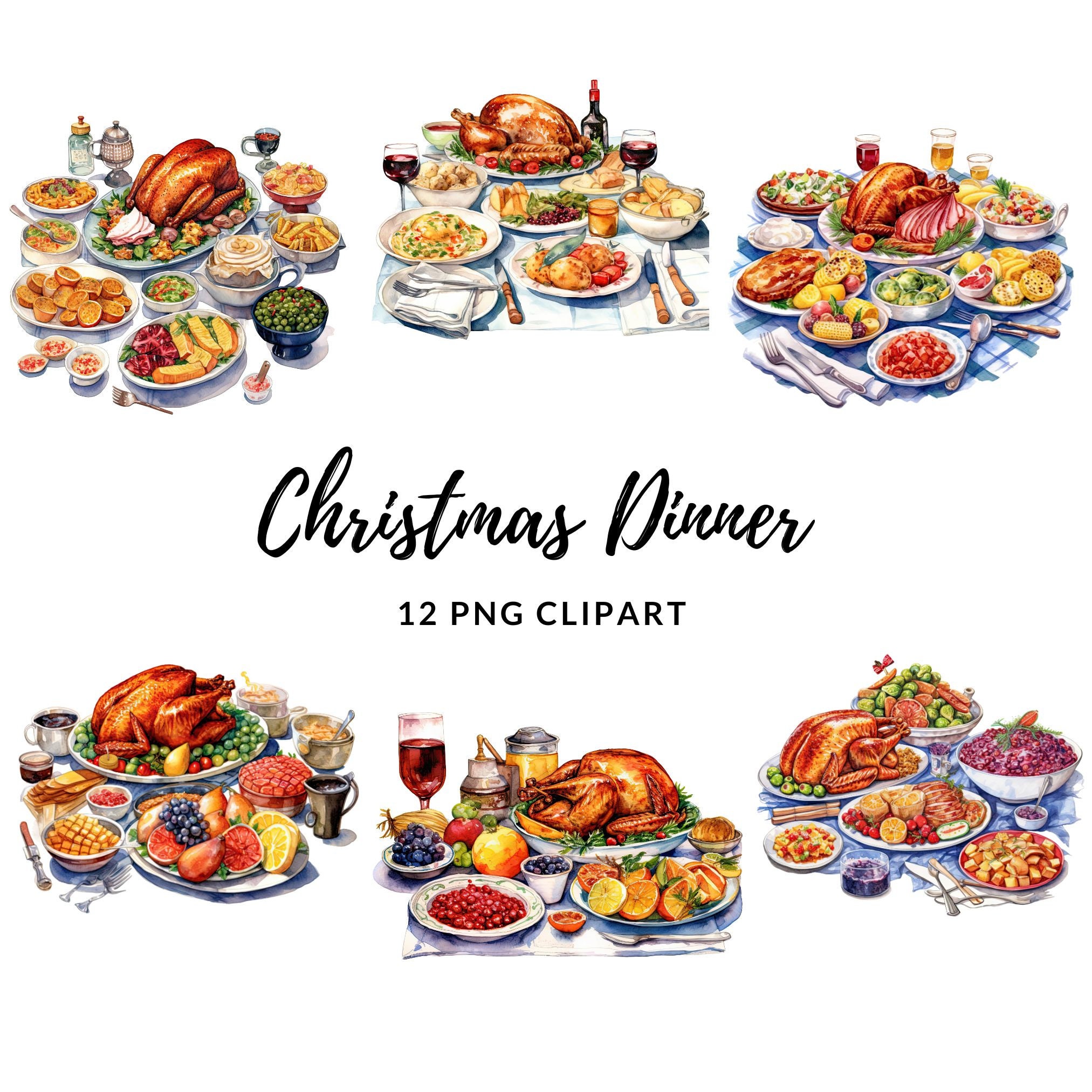 Christmas Dinner Clipart - 12 High Quality Pngs, Digital Planner, Junk ...