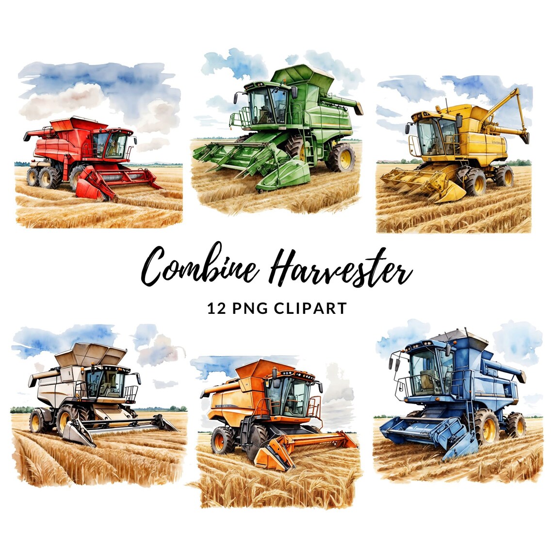 Combine Harvester Clipart - 12 High Quality Pngs, Digital Download ...