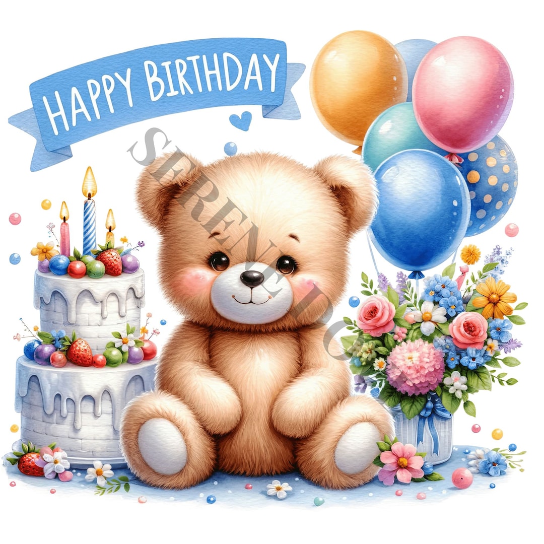 Birthday Teddy Bear Clipart - 14 High Quality Pngs, Memory Book, Junk ...