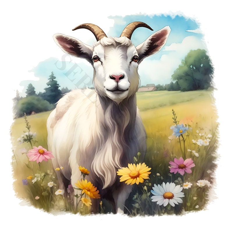 Watercolor Farm Goats Clipart - Cute Farmyard Goats, Adorable Pet ...