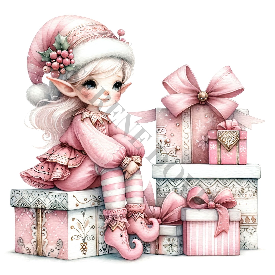 Pink Christmas Elf Clipart - 13 High Quality Pngs, Memory Book, Junk ...