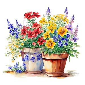 Potted Summer Flowers Clipart - 12 High Quality Pngs, Memory Book, Junk ...