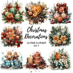 Christmas Decorations Set 4 Clipart - 12 High Quality Pngs, Digital ...