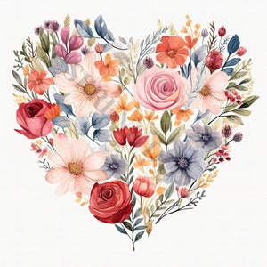Boho Floral Heart Clipart - 12 High Quality Jpgs, Digital Paper ...