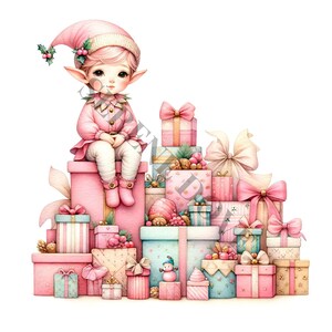 Pink Christmas Elf Clipart - 13 High Quality Pngs, Memory Book, Junk ...