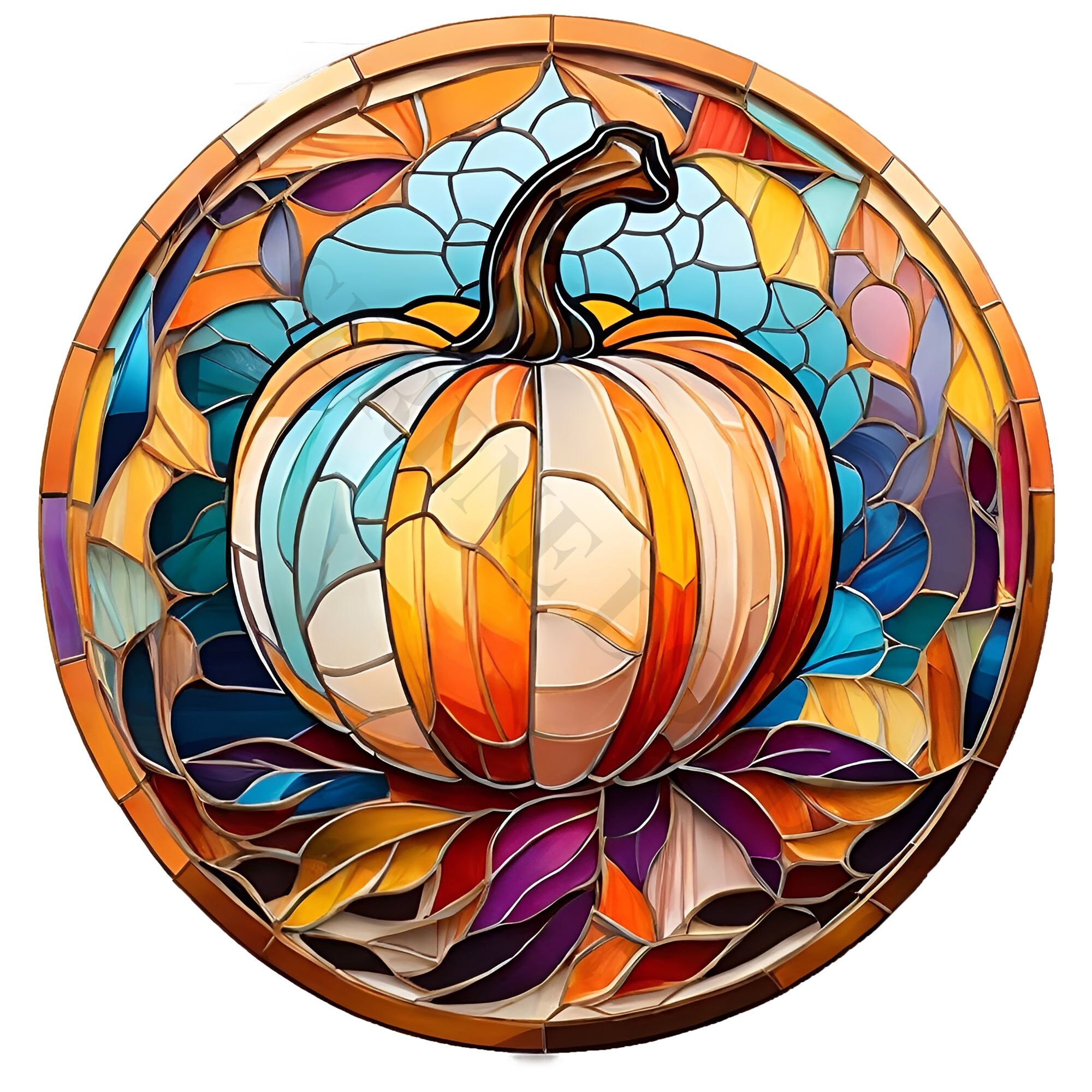 Stained Glass Pumpkin Clipart 12 High Quality Pngs Digital - Etsy
