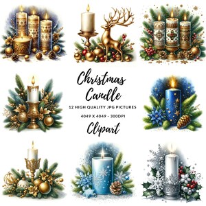 Watercolor Christmas Candle Clipart - 12 High Quality Jpgs, Digital ...